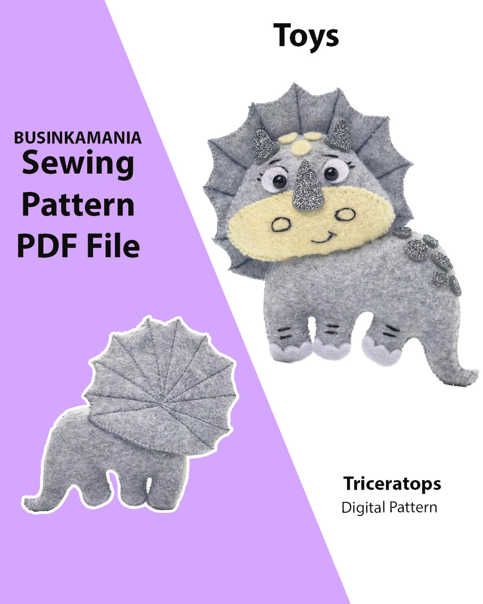 Triceratops Felt Toy Sewing Pattern – BusinkaMania