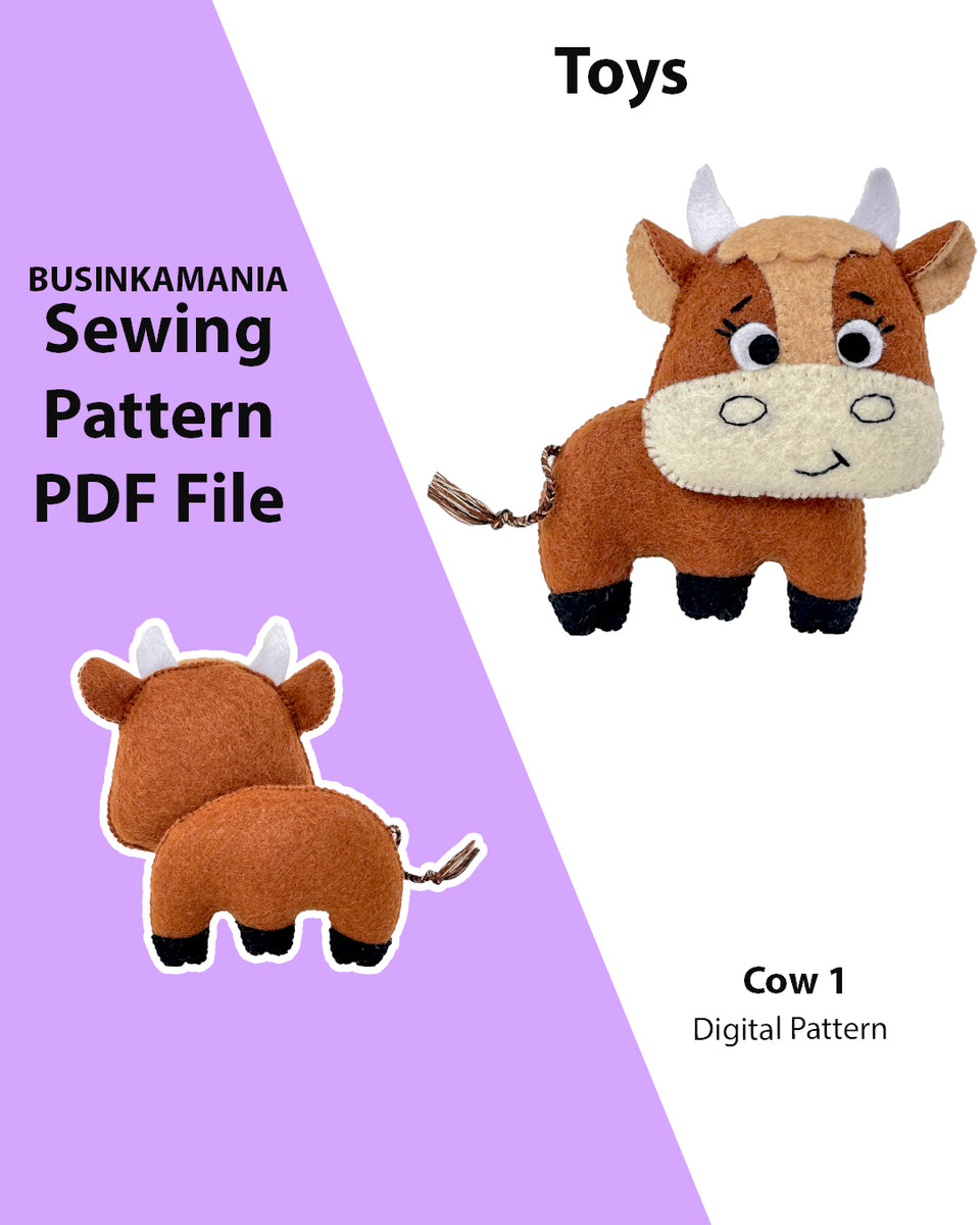 Cow 1 Toy Felt Sewing Pattern – BusinkaMania