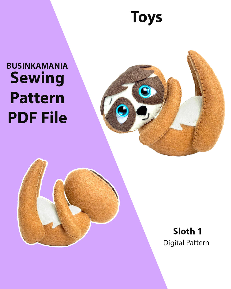 Sloth 1 Felt Toy Sewing Pattern – BusinkaMania